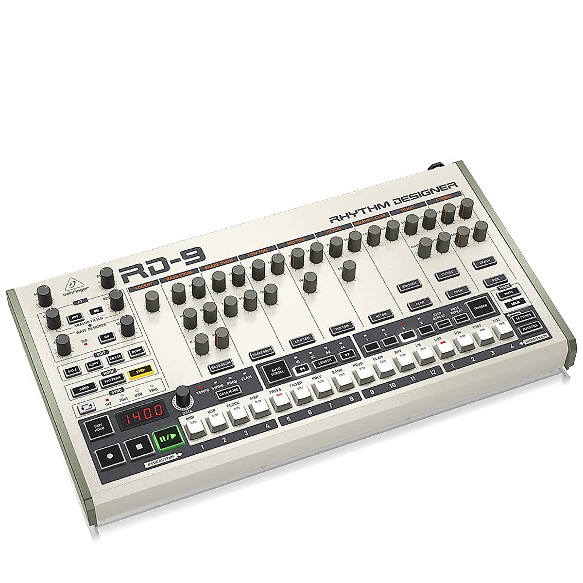 Behringer RHYTHM DESIGNER RD-9 Classic Analog/Digital Drum Machine with 11 Drum Sounds, 64-Step Sequencer, Wave Designer and Dual-Mode Filter