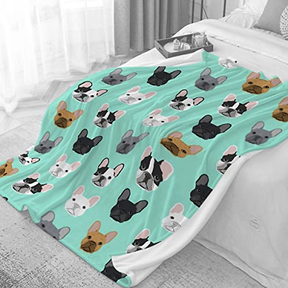 Lynnezilla French Bulldog Faces Pattern Throw Blanket | Flannel Fleece Ultra Soft Bedding Quilt Home Decor | Lightweight Soft Cozy Luxury Blanket for All Season Extra Small 40x30in for Pets