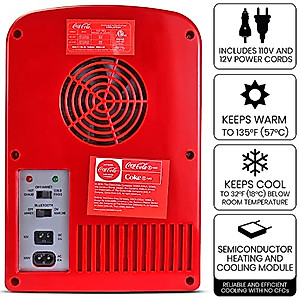 Coca-Cola Bluetooth Speaker Mini Portable Fridge, Compact Personal Cooler Warmer, 12V DC/110V AC for Home, Dorm, Car, Skincare, Cosmetics, Medication, Red