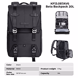 K&F Concept Camera Backpack, Camera Bags for Photographers Large Capacity Camera Case with Raincover,15-15.6 Inch Laptop Compartment Compatible for Canon/Nikon/Sony/DJI Mavic Drone(Backpack 20L)