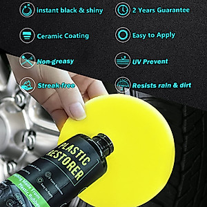 Plastic Restorer for Cars, 2PCS Car Plastic Parts Refurbish Agent Set, Automotive Interior Plastic Part Ceramic Coating with Sponge and Nozzle, Resists Water, UV Rays, Dirt, Not Dressing, 200ml