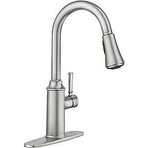 Moen Conneaut Spot Resist Stainless One-Handle High Arc Kitchen Sink Faucet with Power Boost for a Faster Clean, Kitchen Faucet with Pull Down Sprayer, 87801SRS