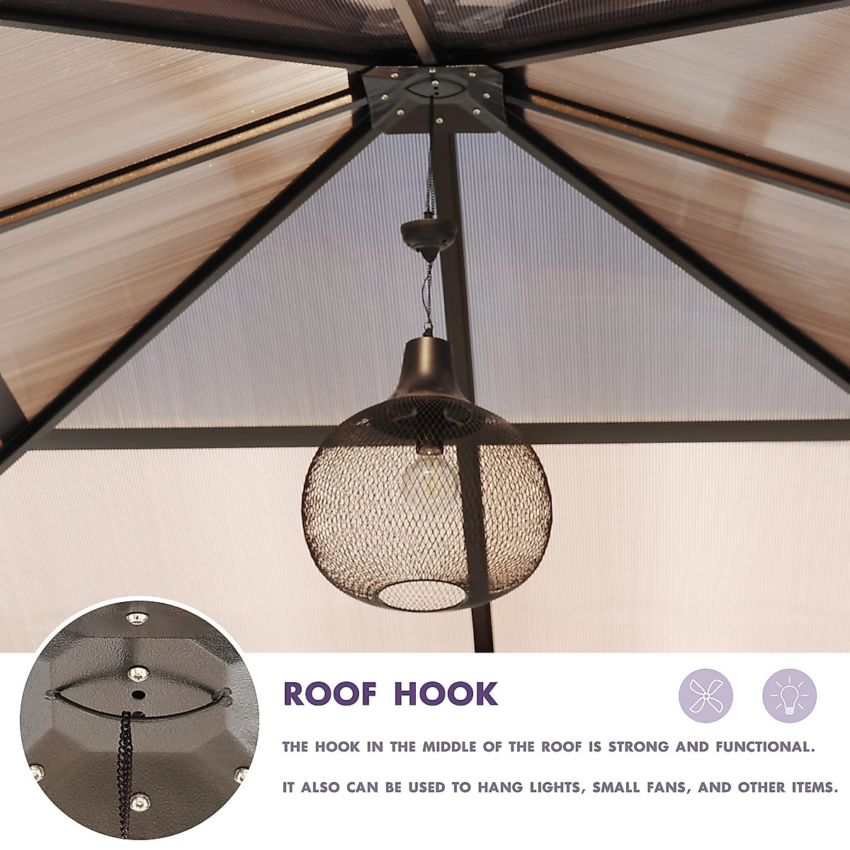 COWVIE 10 x 10 FT Polycarbonate Roof Gazebo, Aluminum Frame Gazebo with Mosquito Netting and Curtains,Suitable for Patio, Backyard, Deck, Lawns