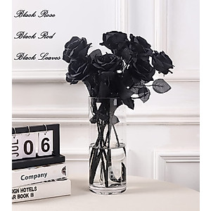 Laelfe 12 PCS Artificial Flowers Black Roses, Fake Silk Flower Long Stem Artificial Black Rose for Halloween Home Wedding Party Decorations(Black)