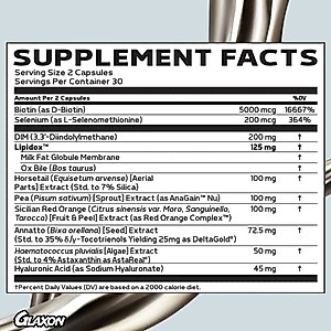 Glaxon Vanity Total Beauty Care, 60 Capsules, Hair Skin, and Nails Vitamins for Women and Men with Biotin 5000mcg, Hyaluronic Acid, Vitamin E, and Red Orange Complex