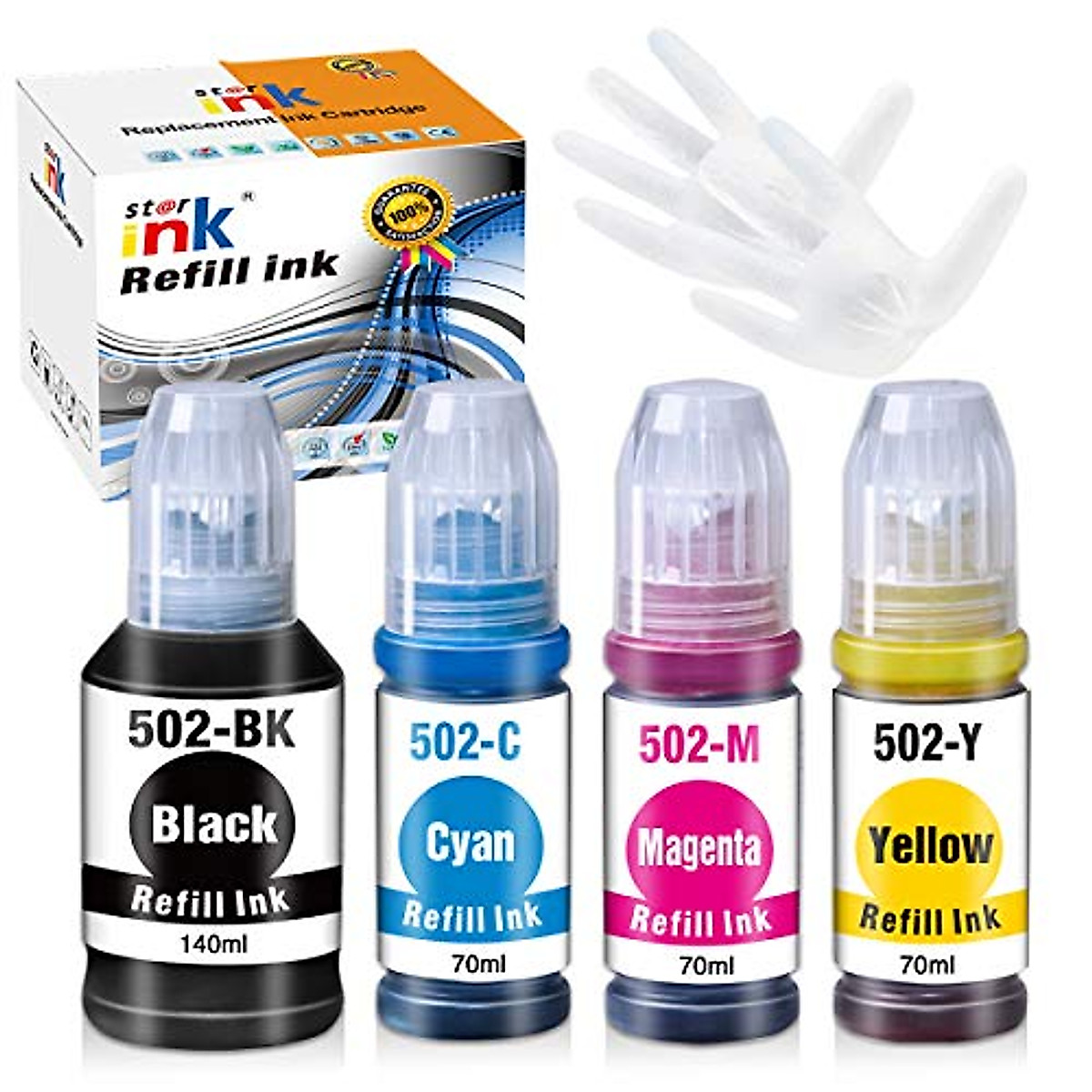 st@r ink Compatible Ink Bottle Replacement for Epson 502 T502 for EcoTank ET-2760 ET-2750 ET-3760 ET-4760 ET-3750 ET-3850 ET-15000 ET-4750 ST-2000 ET-2700 ET-3700 ET-3710 Printer(BK/C/M/Y), 4 Packs