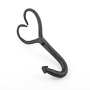 Renovators Supply Black Heart Style Coat and Robe Hooks 4 Inches Long Wrought Iron Powder Coat Finish Key and Towel Wall Mount Metal Hanger Hook Decor Including Complete Mounting Hardware Pack of 2