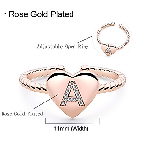M MOOHAM Initial Rings for Women Teen Girls, Rose Gold Heart Letter Rings for Women Teen Girls, Adjustable Dainty Alphabet Personalized Rings for Women Girls Jewelry Gifts (K)