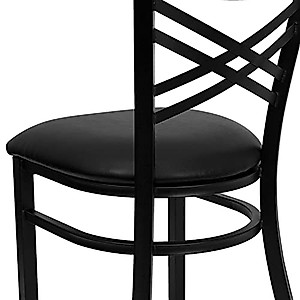 Flash Furniture HERCULES Series Black ''X'' Back Metal Restaurant Chair - Black Vinyl Seat