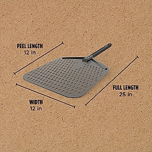 Ninja XSKOPPL Perforated Pizza Peel, Compatible Woodfire Outdoor Oven (OO100 series), Hanging Drawstring, Aluminum, Grey/Black, 12'' x 25.4'' x .81'