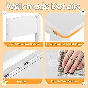 Costzon Kids Table and Chair Set, Flip Top Kids Art Craft Table w/Chair for Playroom Kindergarten, Toddler Drawing Writing Desk Set w/Paper Roll & 2 Markers, Gift for Boys Girls Ages 3+ (White)