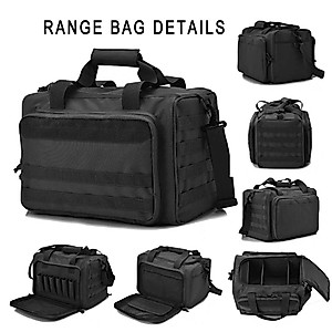Tactical Gun Shooting Range Bag, Deluxe Pistol Range Duffle Bags Black