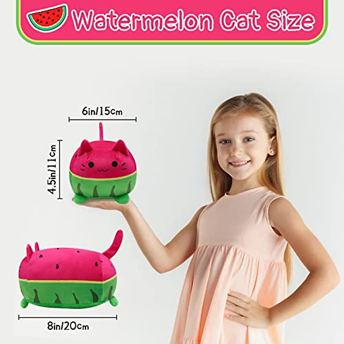 Bekrgwiy Watermelon Cat Stuffed Animal Toys for Kids - Plush Pillows Watermelon Cat Plushies - Fun Fruit Pillow and Toy Cat for Kids - Hugging Plush Pillow Toy Gifts for Kids Girlfriend