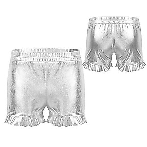 ranrann Kids Girls Metallic Shorts Shiny Hot Pants Tumbling Bottom Athletic Gymnastics Short for Cheer Dance Performance Silver 6