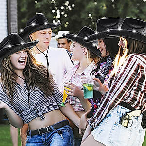 Janmercy 6 Pack Led Cowboy Hats Light Up Glitter Space Cowgirl Hat with 6 Heart Sunglasses for Women Girls and Men (Black)