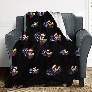 Interlocking Hearts American Venezuela Flag Flannel Throw Blanket Lightweight Plush Quilt Warm Soft for Bed and Sofa Couch Christmas 60"*80"（150 * 200cm）