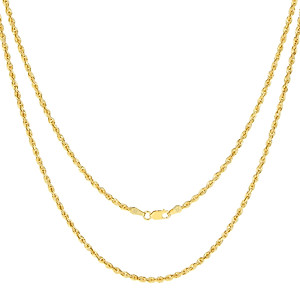 Nuragold 10k Yellow Gold 2.5mm Rope Chain Diamond Cut Necklace, Mens Womens Jewelry 16" 18" 20" 22" 24" 26" 28" 30"