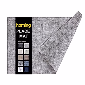 homing Faux Leather Heat Resistant Placemats Set of 6 – Waterproof Wipeable Dining PU Place Mats for Indoor & Outdoor, Easy to Clean - Light Grey
