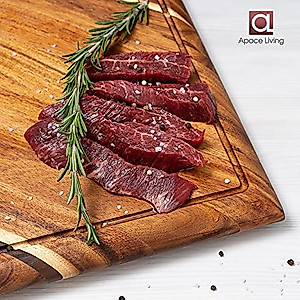 Contour Wood Cutting Board - Large Acacia Butcher Block Chopping Board for Kitchen w/Stand, Sustainable Wood, Juice Groove - Doubles as 4 Compartment Serving Board - Apace Living 17x13x1.5