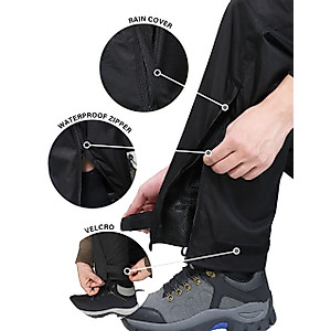 iCreek Men's Rain Pants Waterproof Over Pants Windproof Lightweight Hiking Pants Work Rain Outdoor for Golf, Fishing (Black, Medium/28 Inseam)