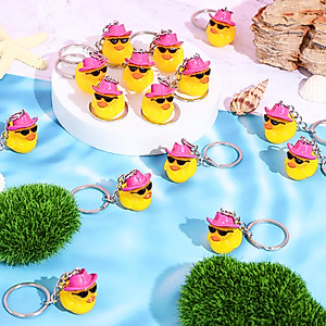Siifert 36 Pcs Duck Keychain Bulk Cowboy Cowgirl Duck Party Favors Resin Tiny Duck Keychain with Cowboy Hat Sunglasses Charms Pendant for Kids Gift Halloween Birthday Baby Shower (Yellow,Rose Red)