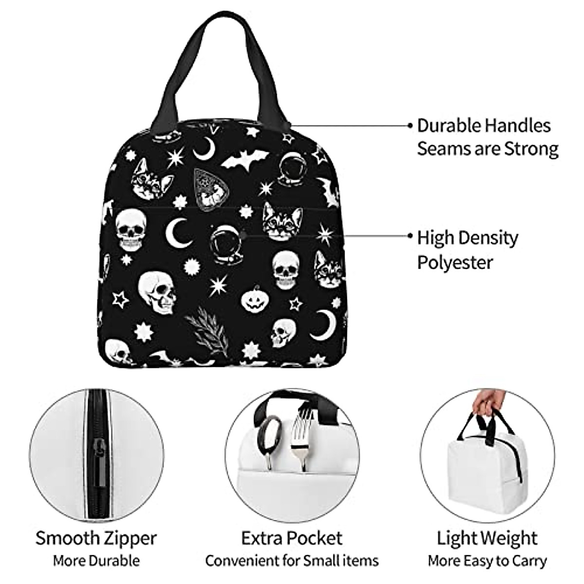 wyehjut Goth Skull Moon Lunch Bag Kids Insulated Lunch Box Small Reusable Tote Bags for Teens Girls Boys School Office Travel