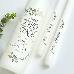 Unity Candles for Wedding, Unity Set, Custom and Personalized Pillar and Taper Candles with Bible Quote, Unscented White Premium Wax, Religious and Wedding Ceremony, Special Events (Custom Date)