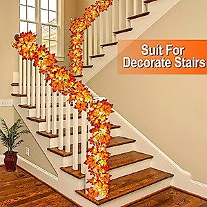 [ Timer & Thicker Leaves ] 3 Pack Fall Garland Lights Fall Decoration Home Total 120 Leaves 60LED 30Ft Waterproof Battery Powered Two Leaves Paired with each Bright LED Halloween Thanksgiving Decor