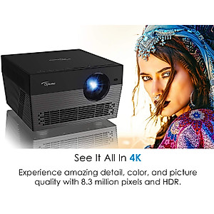 Optoma UHL55 4K LED Smart Projector with HDR, Bright 1500 lumens, Works with Alexa and Google Assistant, for Home Theaters and Outdoors, Auto Focus, Bluetooth Speaker Built in, Stream Netflix, Black