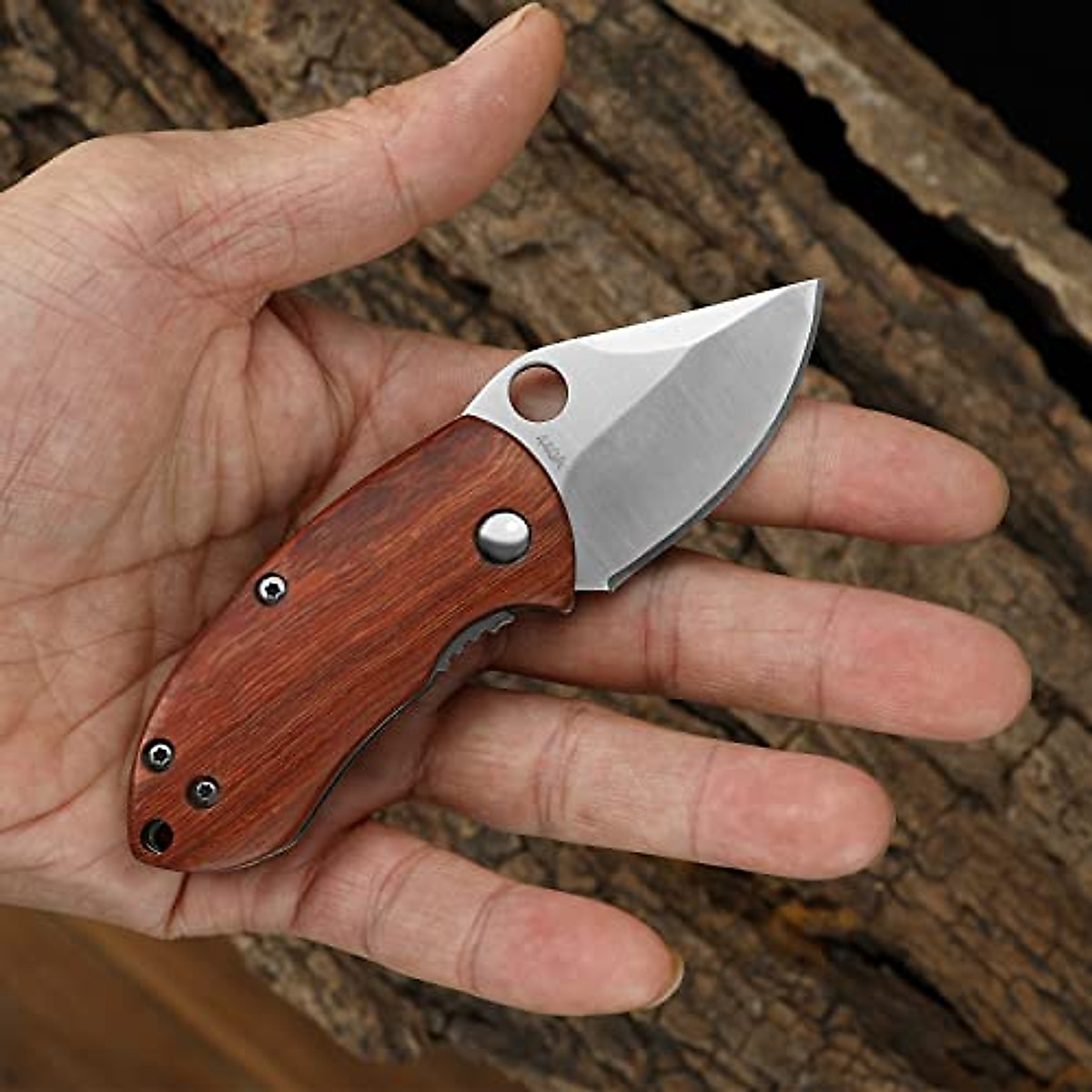 Dispatch Mini Folding Small Pocket Knife, Stainless Steel Sanding Blade and Steelhead EDC Tactical Tools with Wooden Handle, Everyday Carry, Unique Small Gift for Father-Mother Men Women
