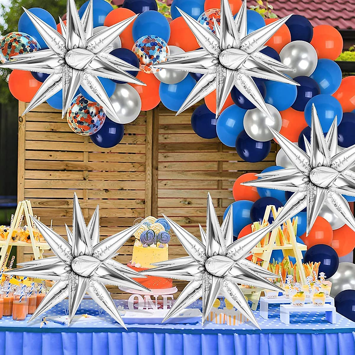 72 PCS Silver Star Balloons, 12 Point Star Foil Mylar Starburst Balloons Spike Explosion Cone Balloon for Party Decorations Supplies, Birthday, Wedding, Baby Shower, Graduation Balloons 2024