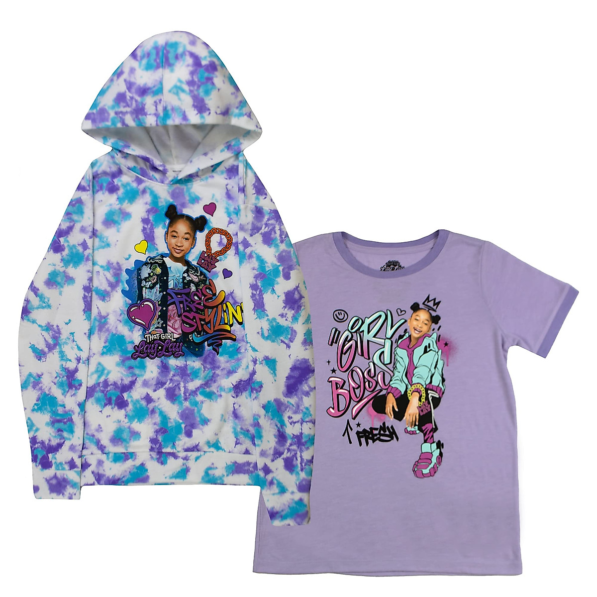 Nickelodeon That Girl Lay Lay Hoodie and T-Shirt Combo 2-Pack for Girls, Girls Hooded Sweatshirt and Tee Bundle Set (Tye Dye/Purple, Size 6/6X)