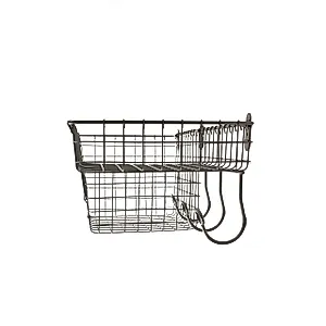 Spectrum Diversified Vintage Station, 2 Baskets with Label Plates for Entryway Storage, Sturdy Steel Hooks for Jackets, Leashes & Accessories, Rustic Farmhouse Decor, Large, Industrial Gray