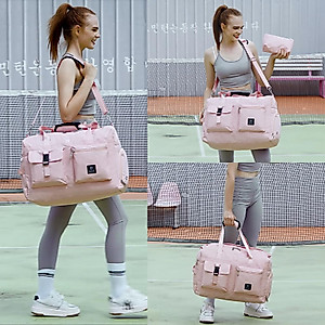 MYHOZEE Travel Yoga Gym Bag for Women, Waterproof Sports Duffel Bag Large Weekender Overnight Bags with Shoes Compartment & Wet Pocket Green