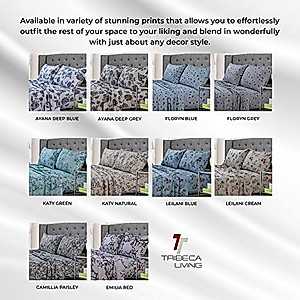 Tribeca Living Floryn 170-GSM Ultra-Soft Flannel Extra Deep Pocket Sheet Set, Oversized Flat, Queen, Light Blue (FLORYNSHEQUBL)