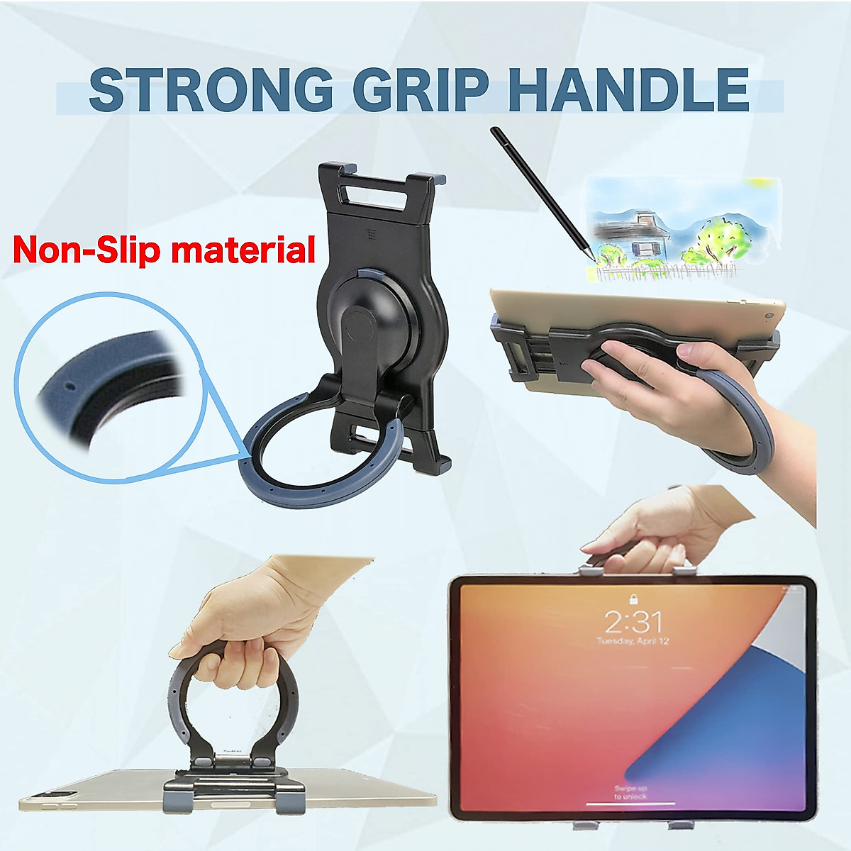 MAX SMART 【Upgrade】 Tablet Hand Grip Holder & Stand for Tablet Drawing, Reading, Working, Writing, Free Angles, Hanging on Wall