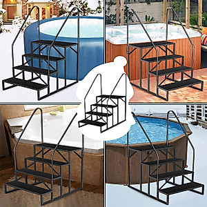 Swimming Pool Ladder above Ground, RV Steps with Handrail, Heavy Duty Pool Step Hot Tub Steps, 660 lbs Weight Capacity Camper Step Stool Mobile Home Stair for Getting High (4 STEP, 2 HANDRAIL)