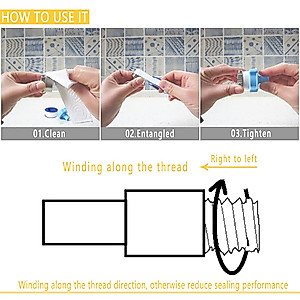 VOTMELL 4 Rolls 3/4 Inch(W) X 520 Inches(L) Teflon Tape,for Plumbers Tape,Plumbing Tape,PTFE Tape,Thread Tape,Plumber Tape for Shower Head,Pipe Sealing,Thread Seal,White