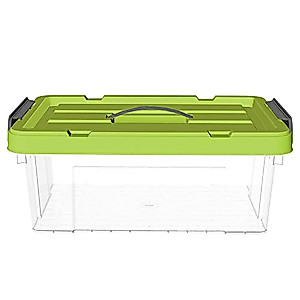 Cetomo 20L*6 Plastic Storage box, Tote box,Transparent Organizing Container with Durable green Lid and Secure Latching Buckles, Stackable and Nestable,6Pack