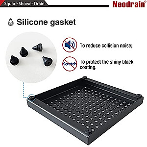 Neodrain 6-Inch Square Shower Drain with Removable Quadrato Pattern Grate,Brushed 304 Stainless Steel, with Watermark&CUPC Certified,Black