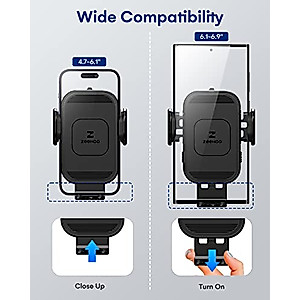 [Upgraded Version] ZeeHoo Wireless Car Charger,15W Fast Charging Auto-Clamping Car Mount, Dash, Air Vent Charging Car Phone Holder for iPhone 14 13 12 11, Samsung Galaxy S23+ S22, etc. (Black)