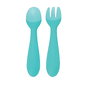 Nuby Silicone Easy Grip Fork & Spoon Set, 12+m in Aqua