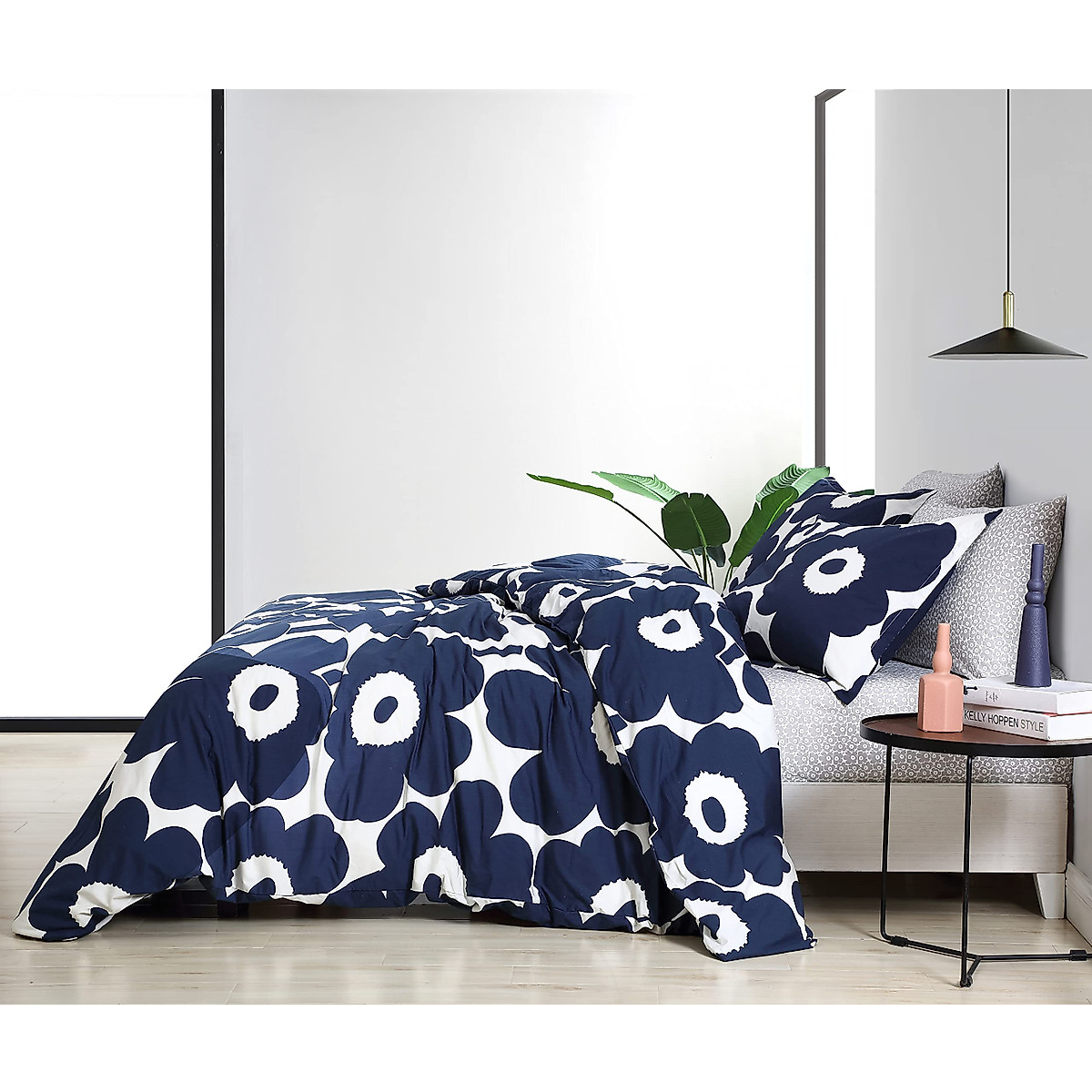 MARIMEKKO - Queen Duvet Cover Set, Cotton Bedding with Matching Shams & Botton Closure, All Season Home Decor (Unikko Indigo, Queen)