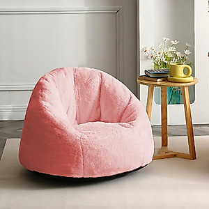 N&V Small Bean Bag Chair for Kids, Children Mini Bean Bag Sack, Foam Filling, Includes Removable and Machine Washable Cover, 27in, Soft Faux Fur (Pink)