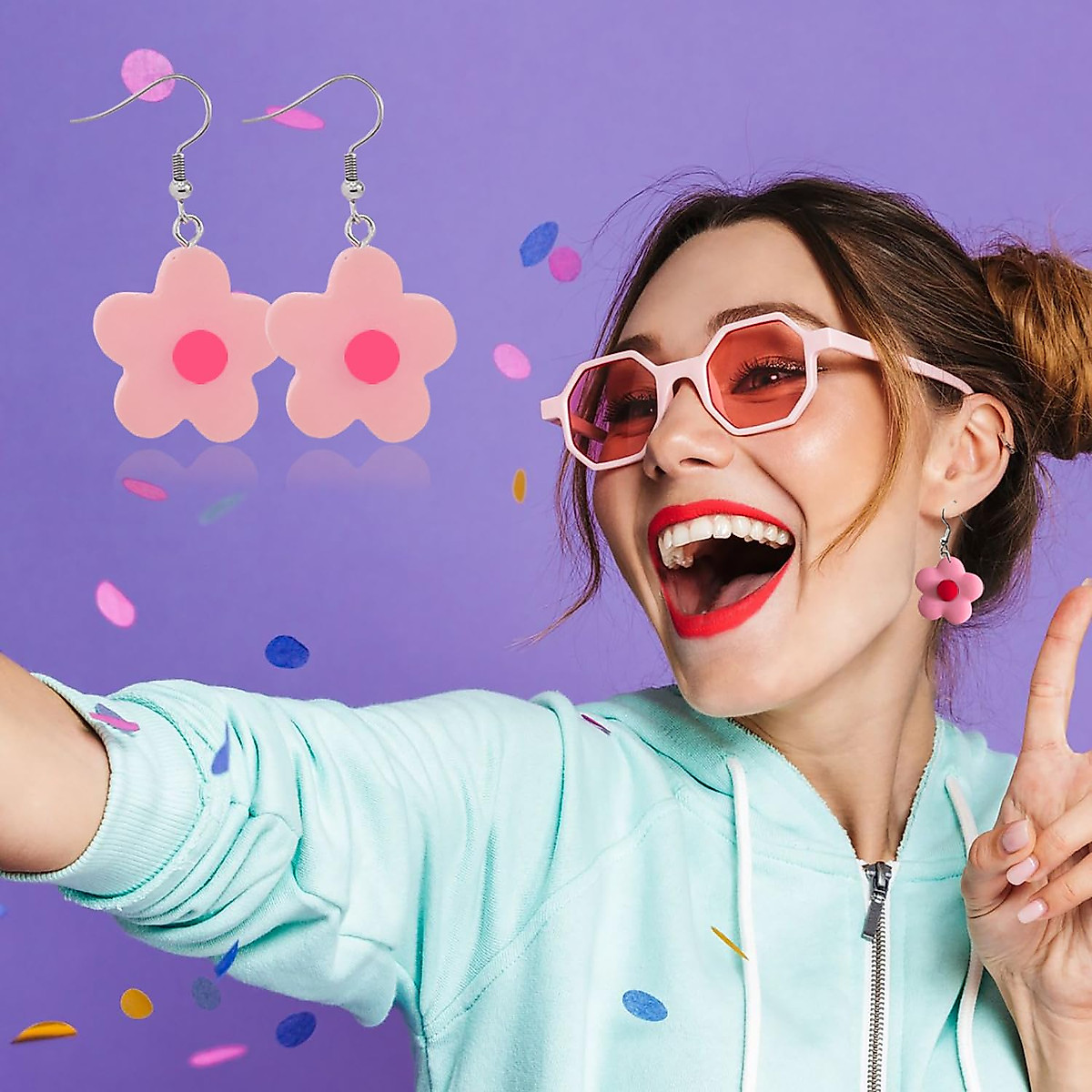 GIFIKOI 30 Pairs Weird Cute Funny Earrings Gummy Bear Duck Mushroom Flowers Drop Dangle Earrings for Women Aesthetic Earrings Food Animal Earrings Bulk