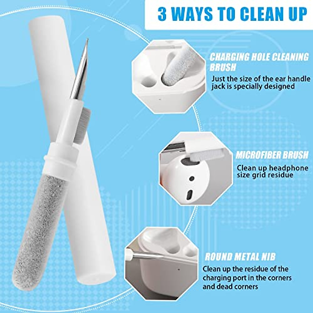Cleaner Kit for Airpods - Earbud Cleaning Kit, 3 in 1 Compact Portable Multifunctional Cleaning Kit - for Cleaning Bluetooth Headsets, Cameras, Mobile Phones, Tablets