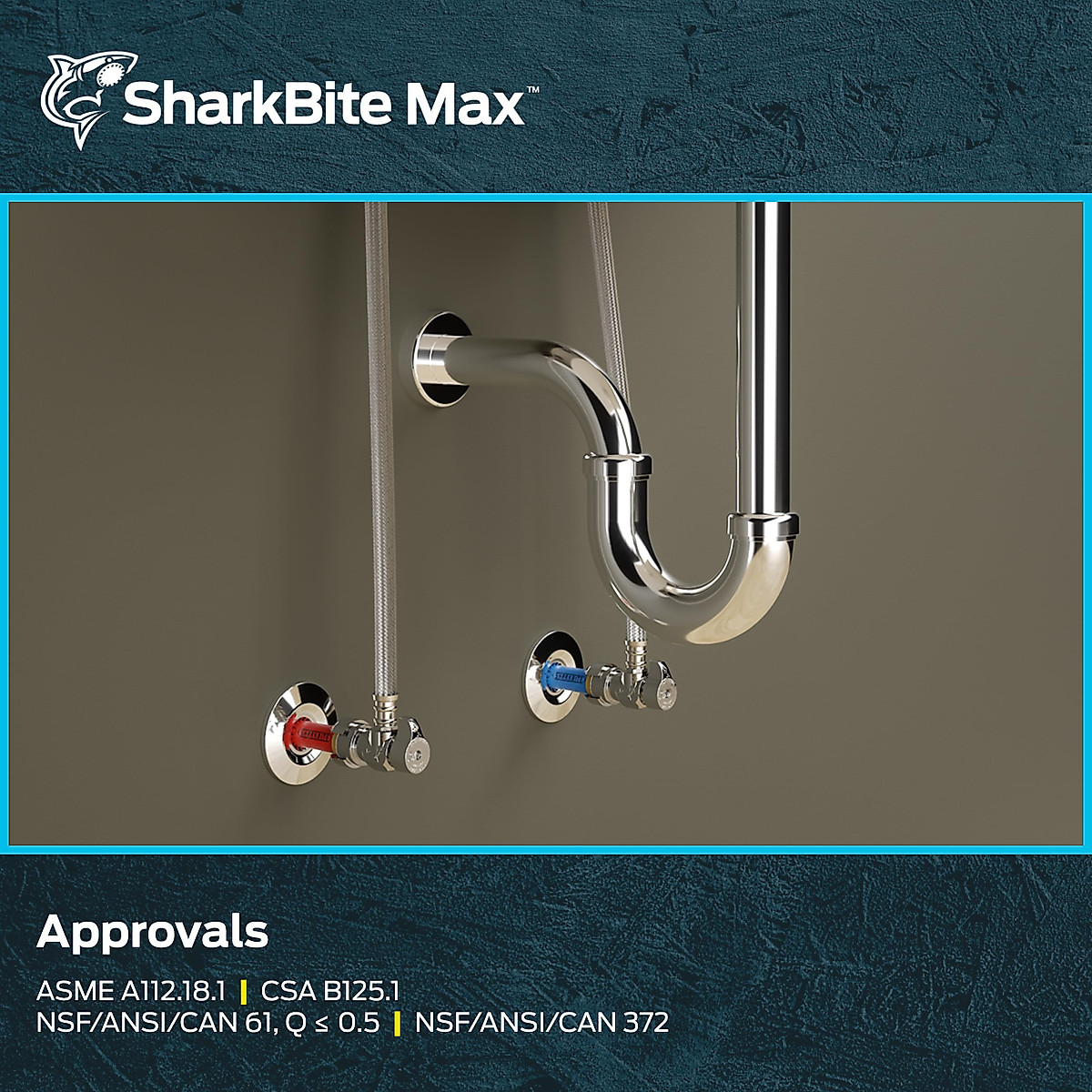 SharkBite Max 20 Inch Stainless Steel Braided Faucet Connector with 1/2 Inch Angle Stop Valve, 1/2 Inch FIP Faucet Connection, PEX Pipe, Copper, CPVC, PE-RT, HDPE, UR24657