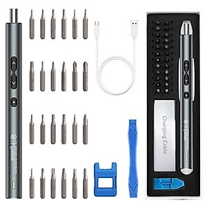 LOFICOPER Mini Electric Screwdriver, Precision Screwdriver Set, 28 in 1 Cordless Home Repair Tool Set with 24 Bits, Magnetizer, Type-C USB Charging Port, Black