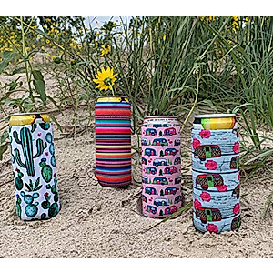 Party Girl Kim Slim Can Coolers - Neoprene Insulated Slim Can Cooler for Tall Skinny 12oz Cans like Truly Hard Seltzers and Red Bull - 4 Pack Camper