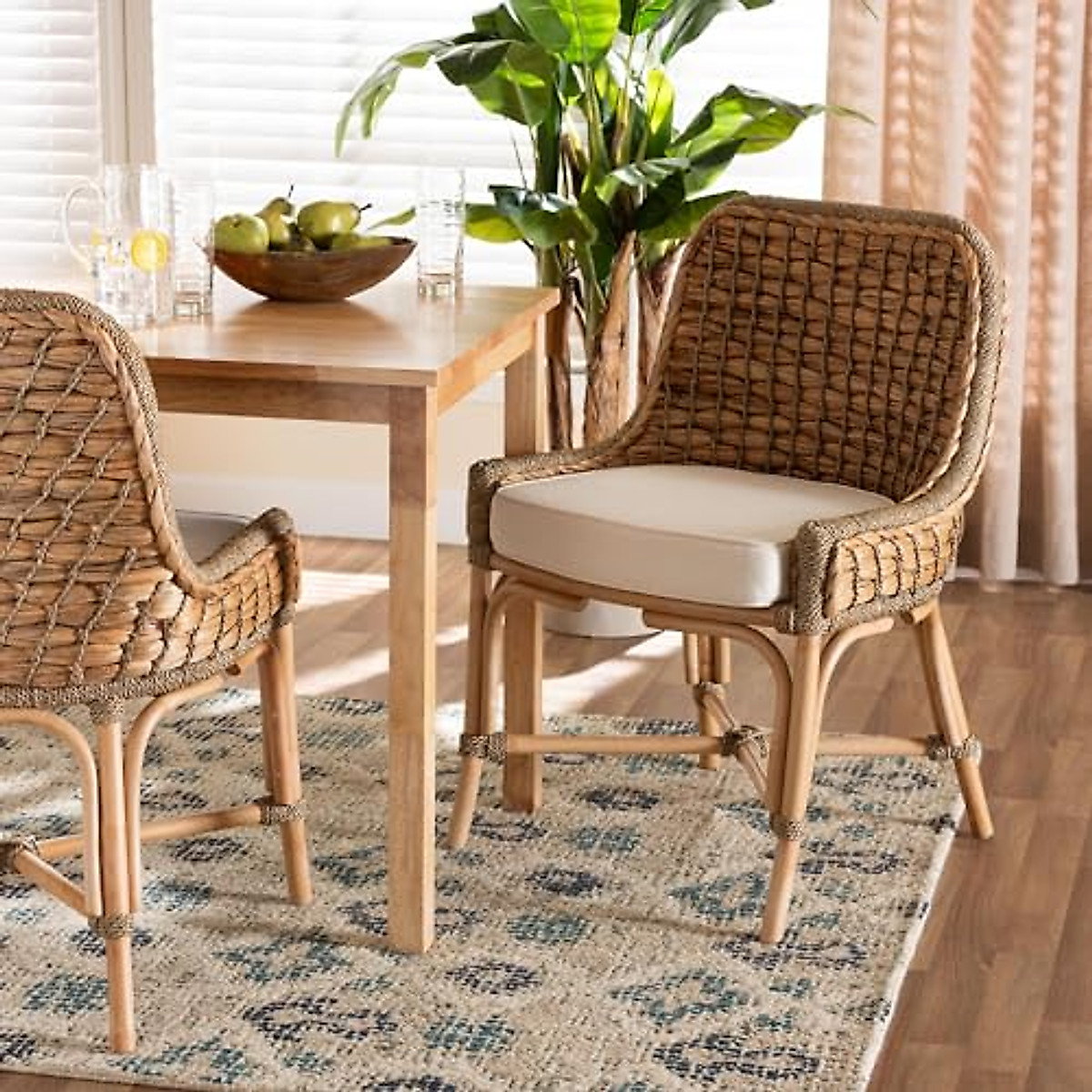 Baxton Studio Kyle Modern Bohemian Natural Brown Woven Rattan Dining Side Chair With Cushion